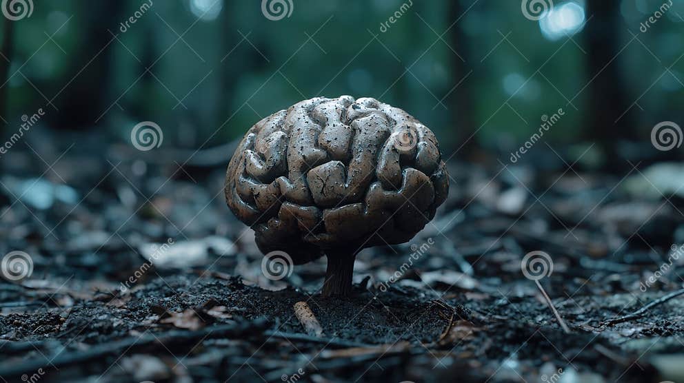 Mysterious Brain-like Fungus in the Forest Stock Illustration ...