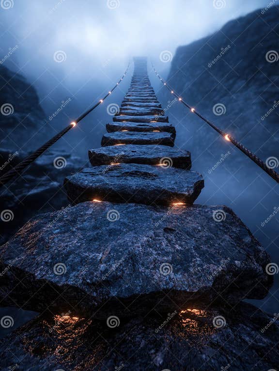 Mysterious Bridge Leading into the Unknown Stock Illustration - Illustration of lights, eerie ...