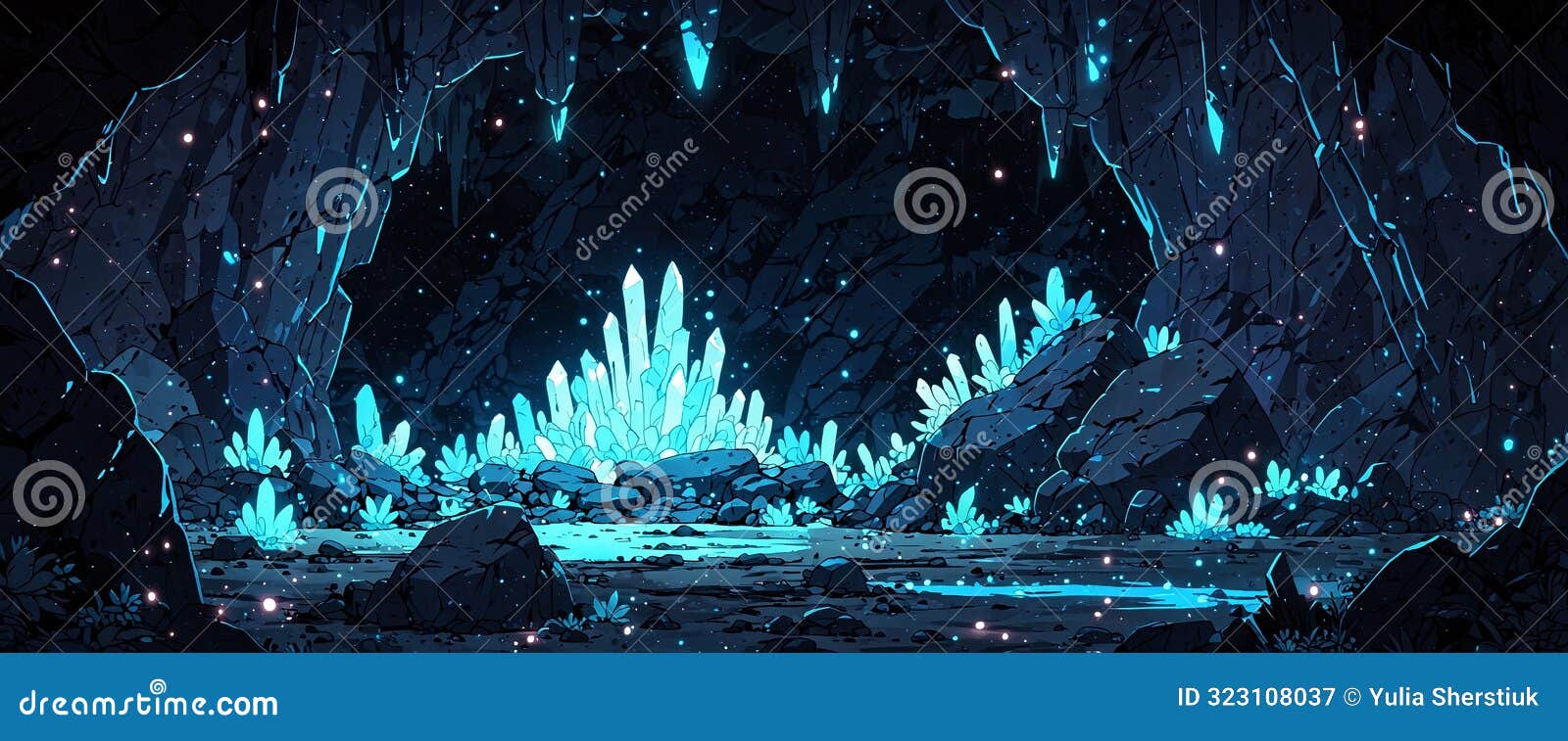 A Mysterious Cave System Filled with Glowing Crystals Superb Anime ...