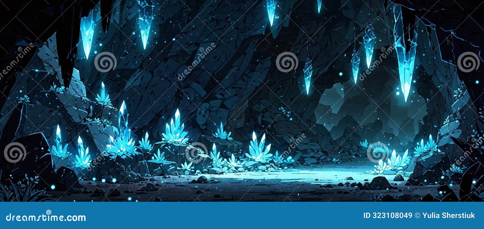 A Mysterious Cave System Filled with Glowing Crystals Superb Anime ...