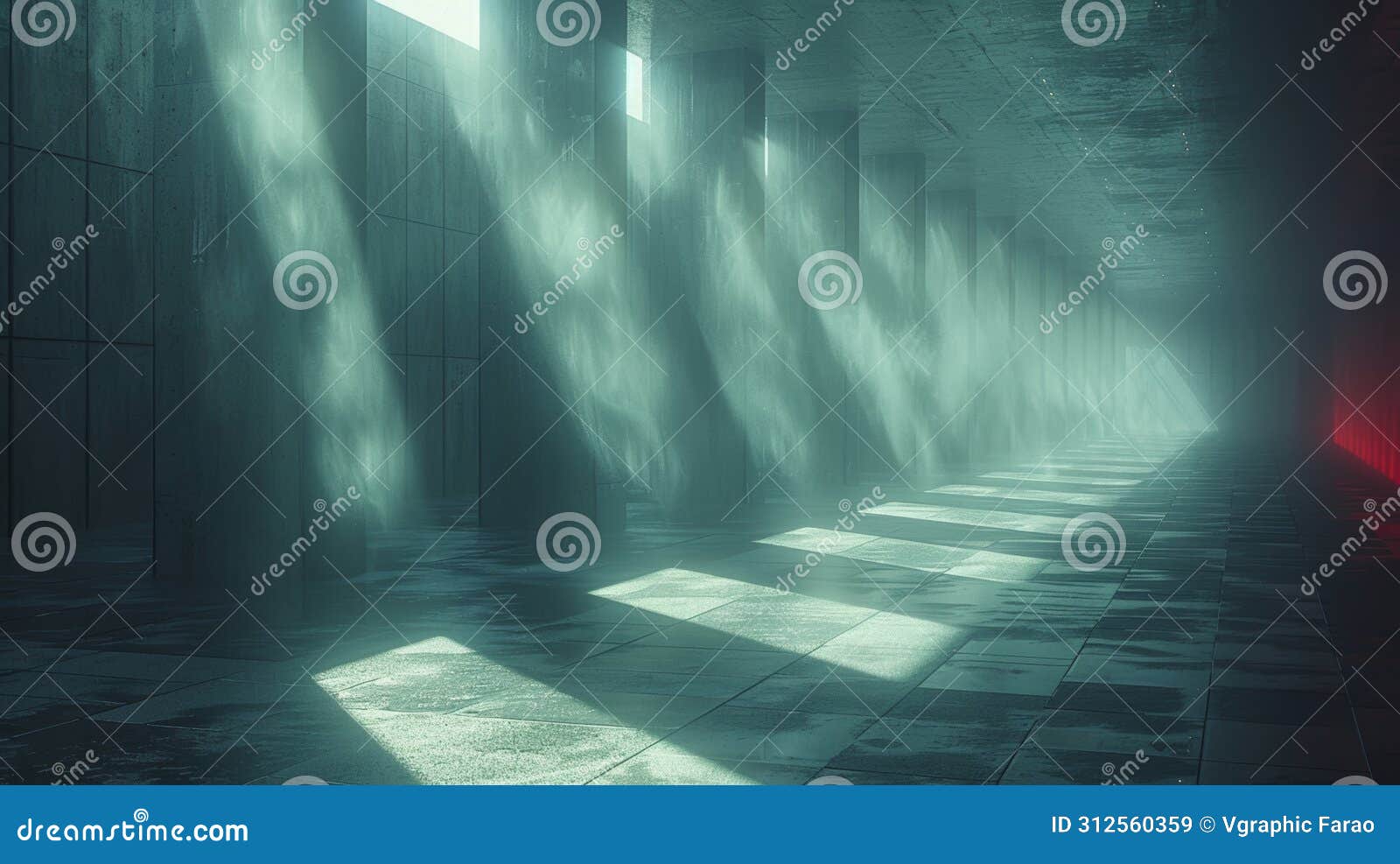 Mysterious Corridor with Fog and Light Rays Stock Illustration ...