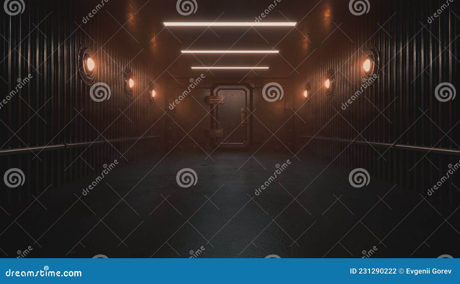 Mysterious Corridor Inside a Prison or Ship Background. Empty Stage ...