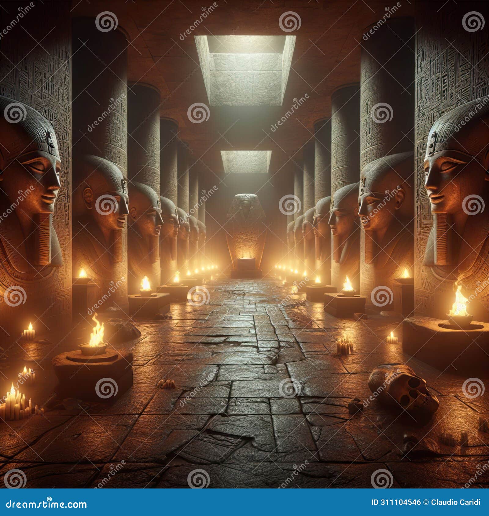 Mysterious Corridor Inside A Pyramid In Ancient Egypt Illuminated By ...