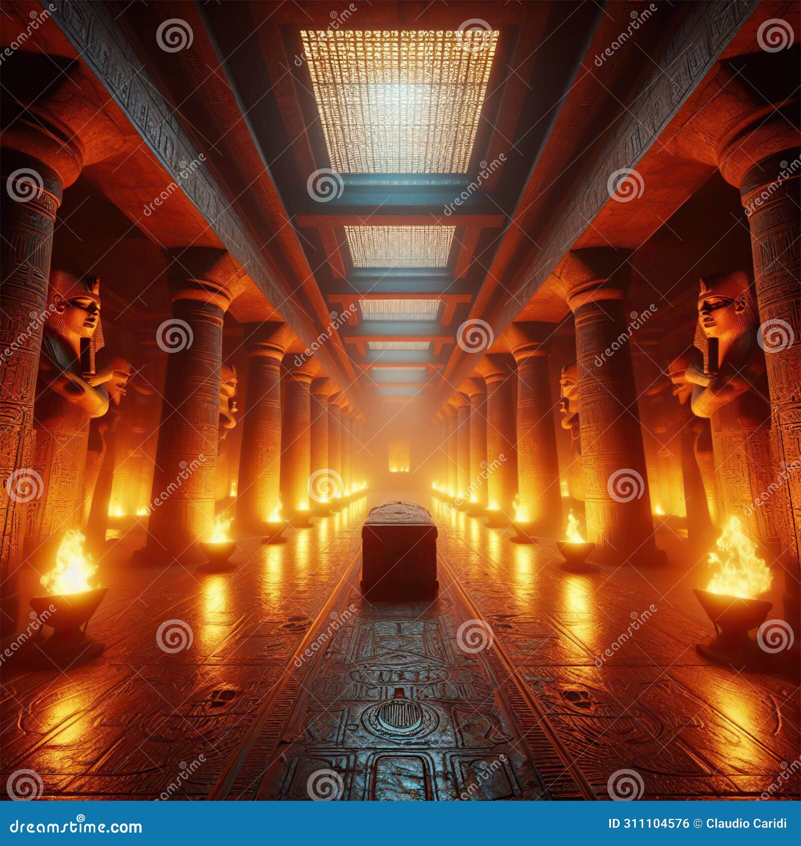 Mysterious Corridor Inside A Pyramid In Ancient Egypt Illuminated By ...