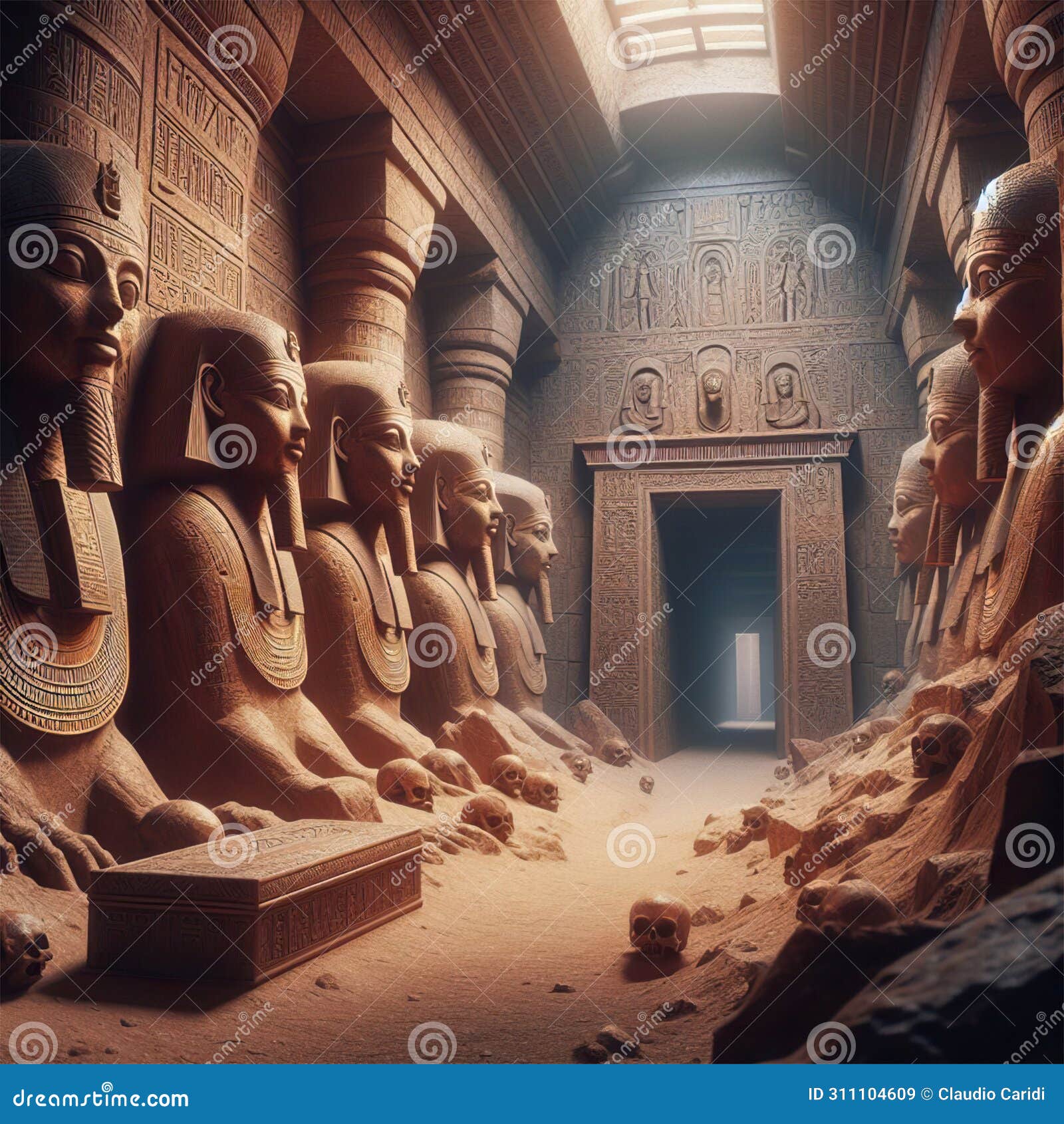 Mysterious Corridor Inside A Pyramid In Ancient Egypt Illuminated By ...