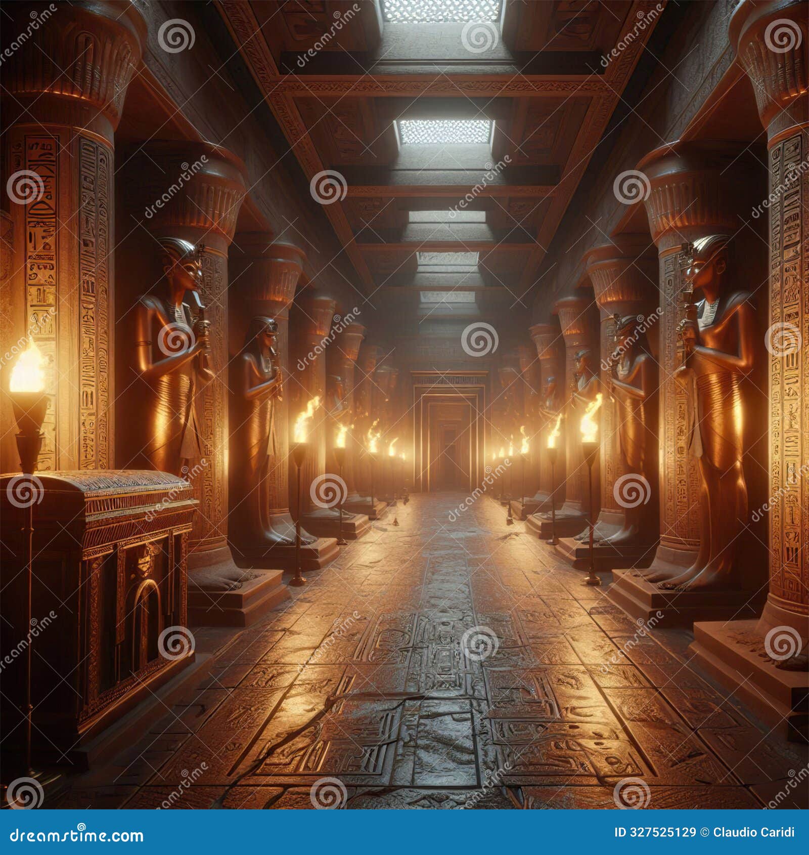 Mysterious Corridor Inside A Pyramid In Ancient Egypt Illuminated By ...