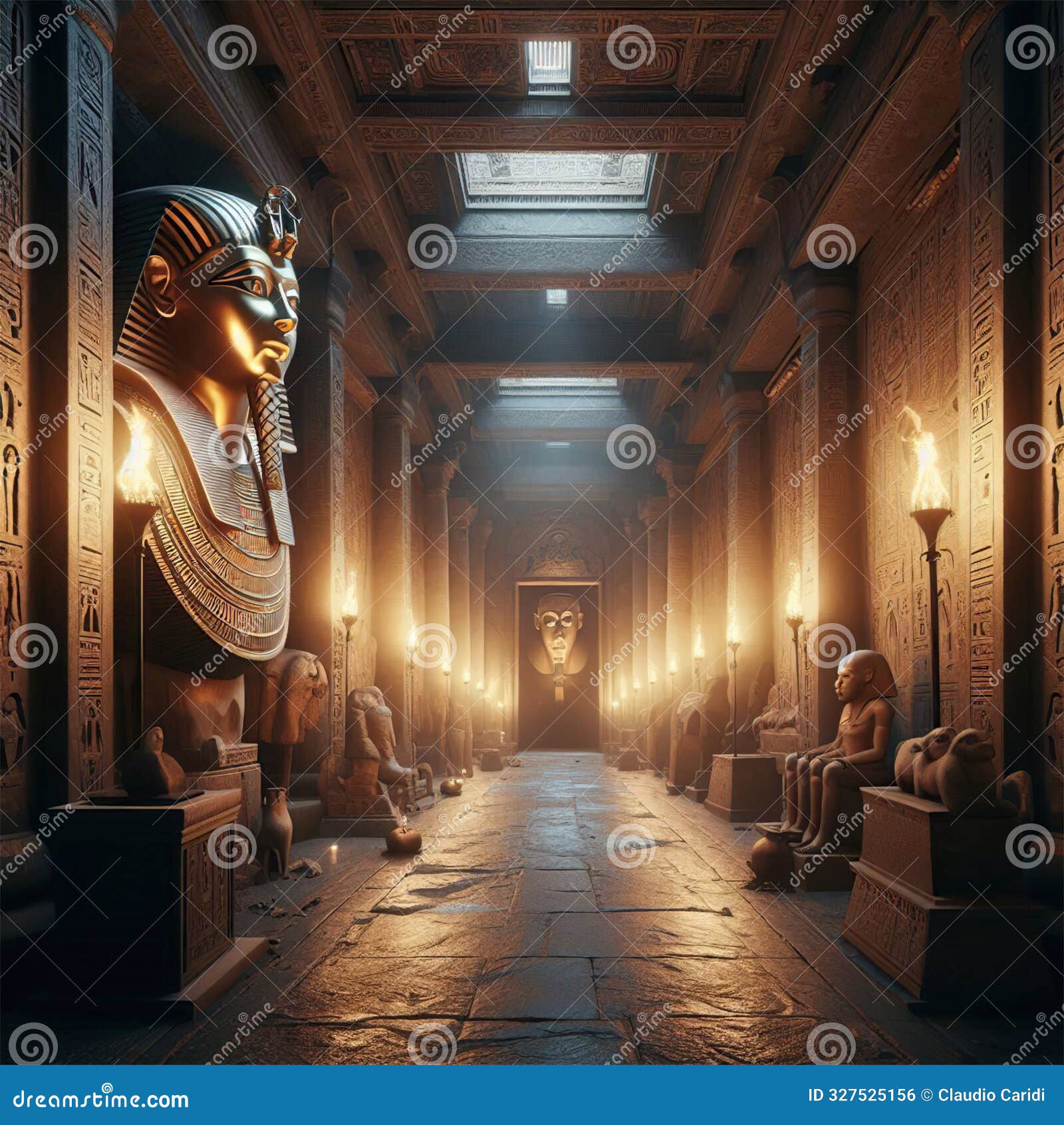 Mysterious Corridor Inside A Pyramid In Ancient Egypt Illuminated By ...