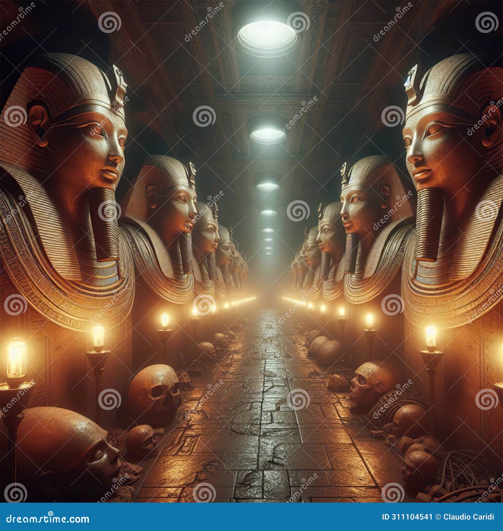 Mysterious Corridor Inside A Pyramid In Ancient Egypt Illuminated By ...