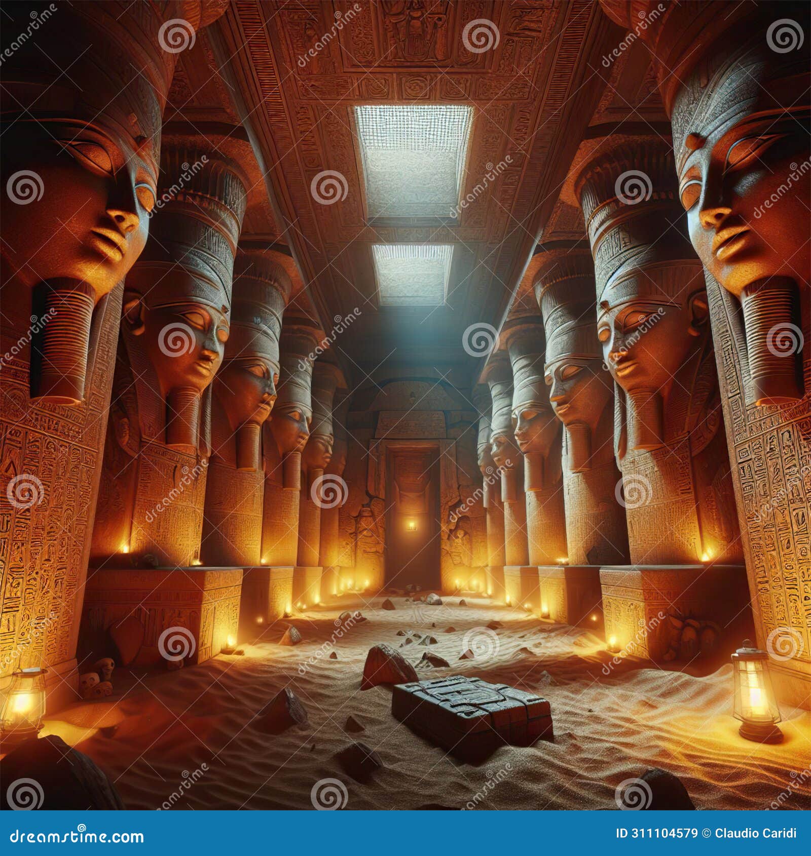 Mysterious Corridor Inside A Pyramid In Ancient Egypt Illuminated By ...