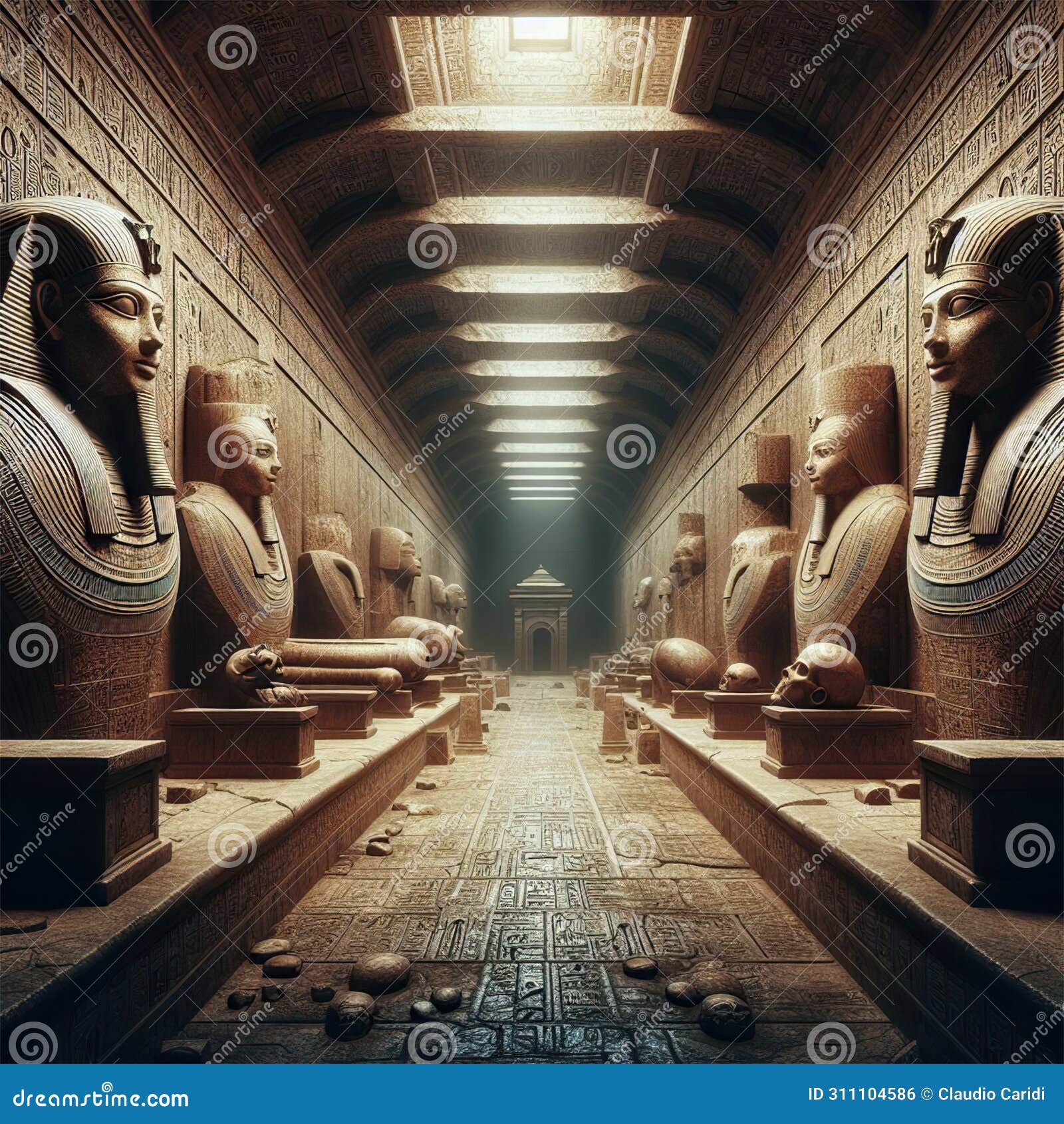 Mysterious Corridor Inside A Pyramid In Ancient Egypt Illuminated By ...