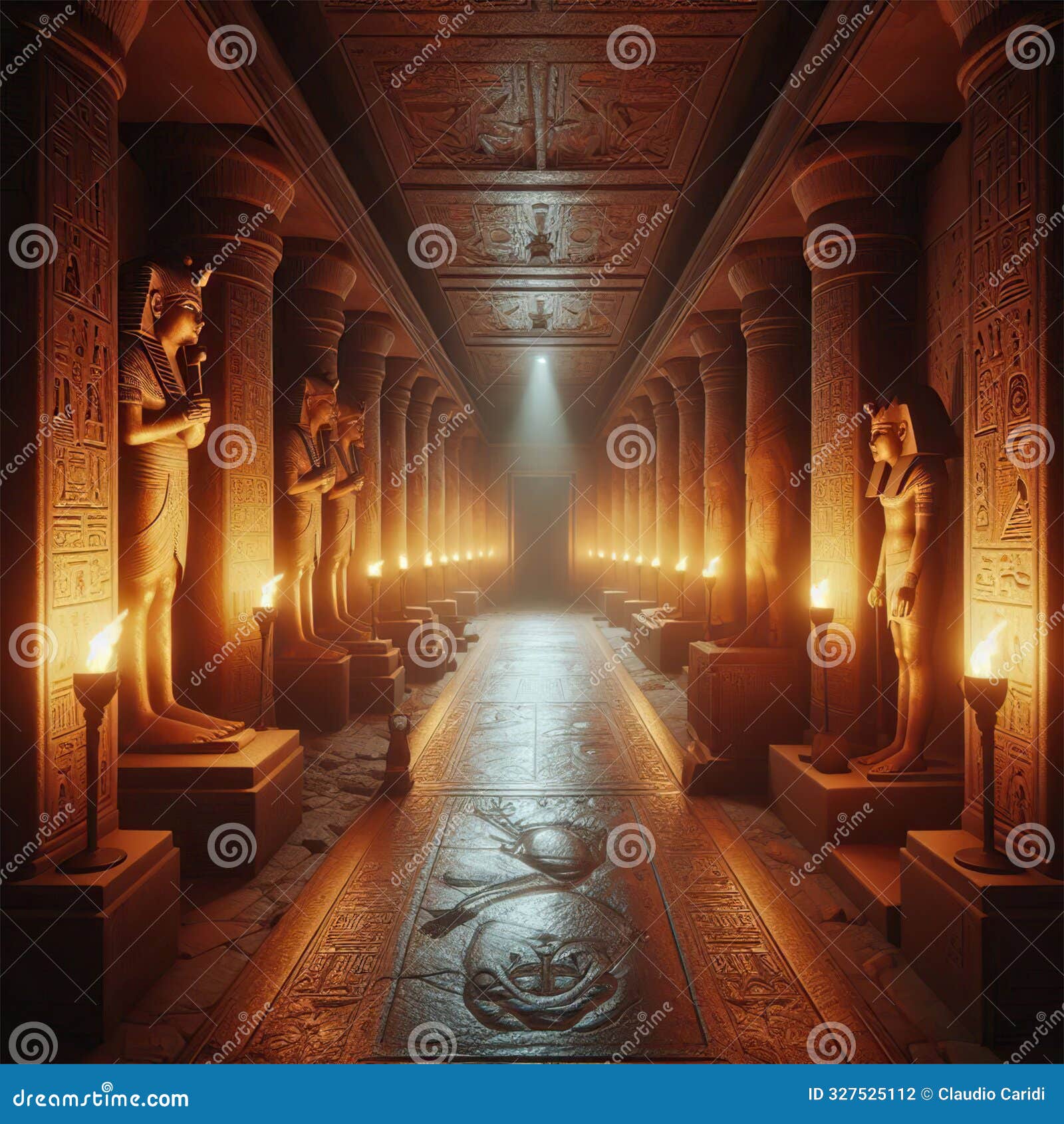 Mysterious Corridor Inside A Pyramid In Ancient Egypt Illuminated By ...