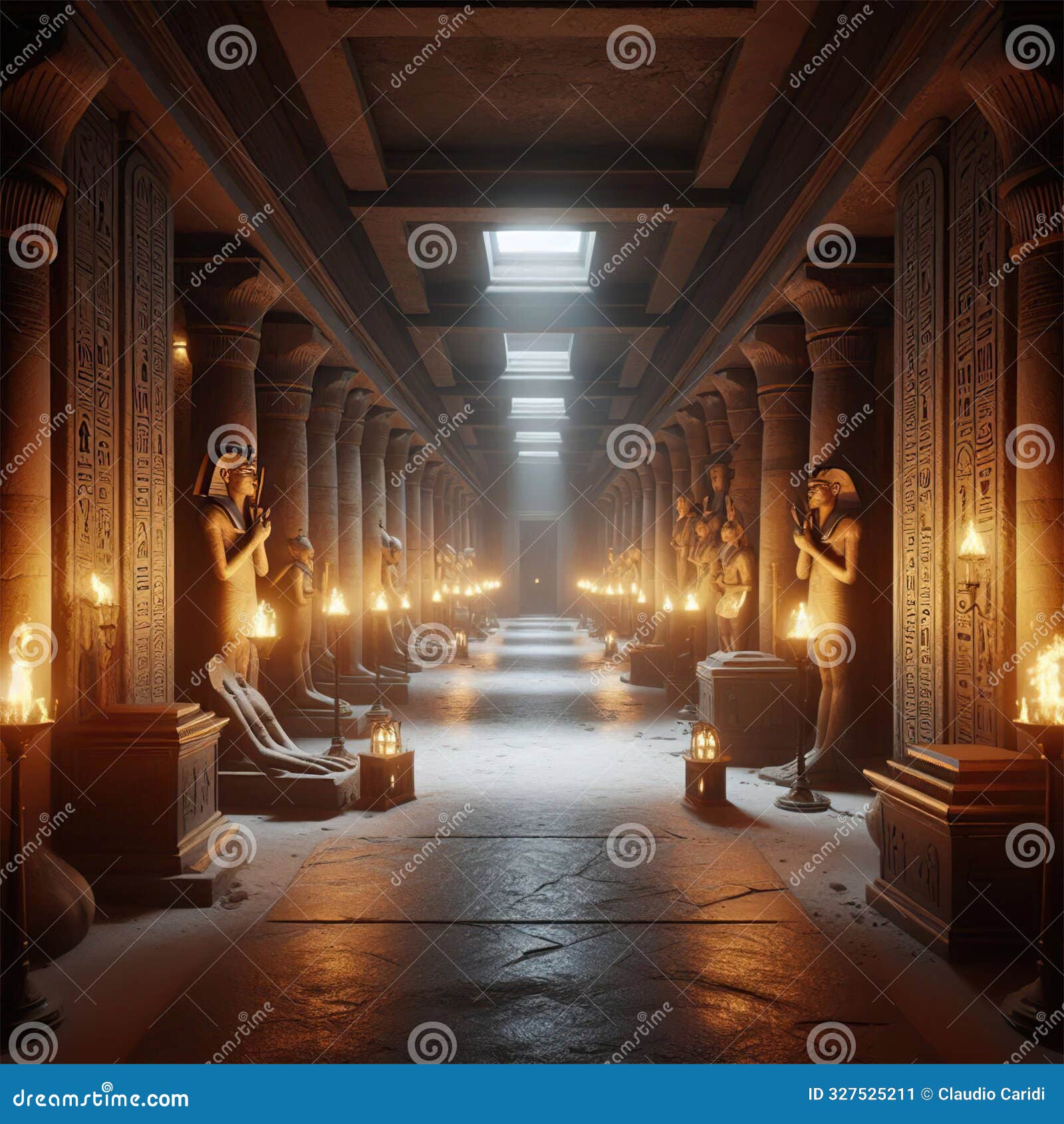 Mysterious Corridor Inside A Pyramid In Ancient Egypt Illuminated By ...