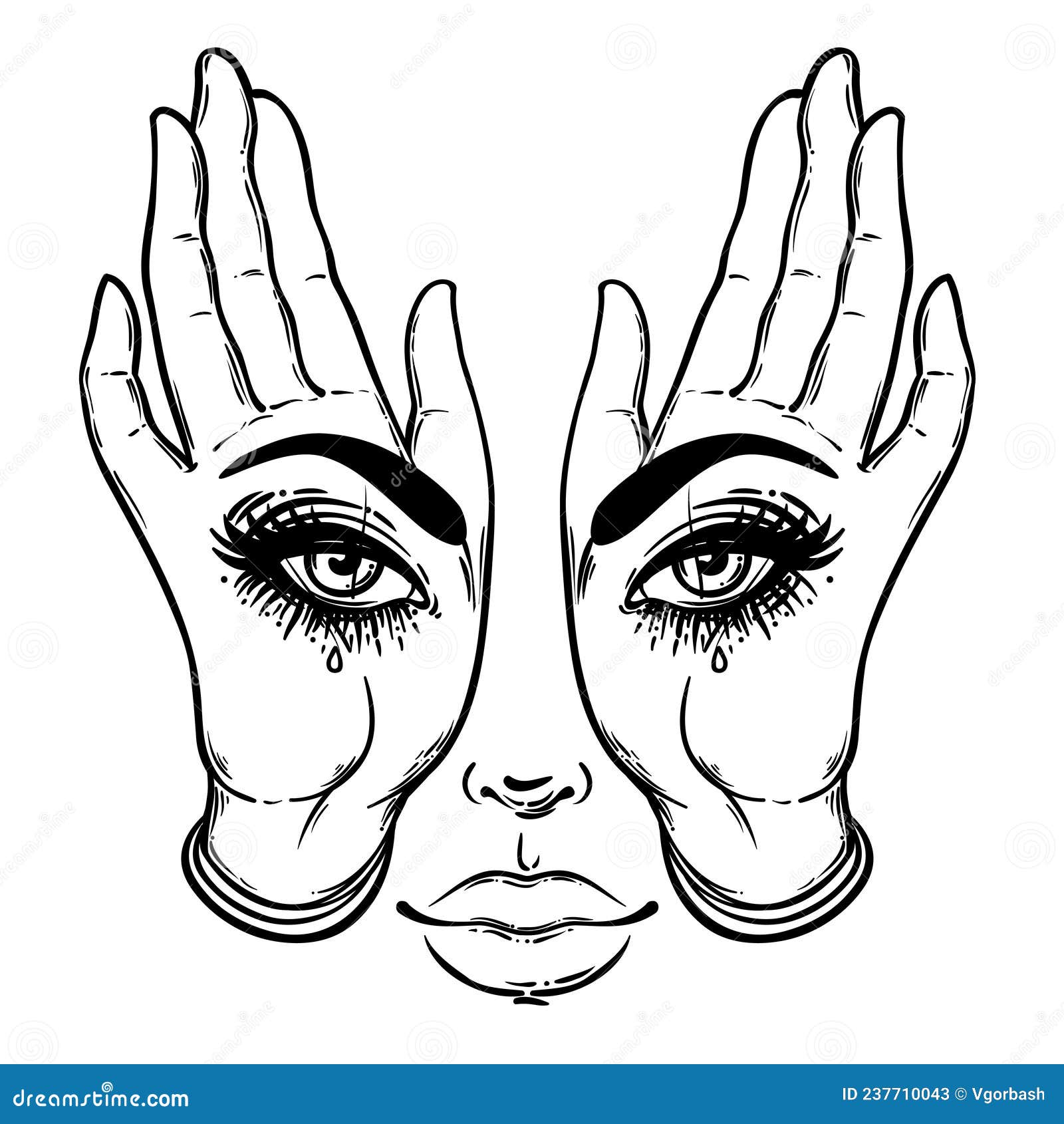 Mysterious Creature with Eyes on the Hands. Hand Drawn Illustration ...