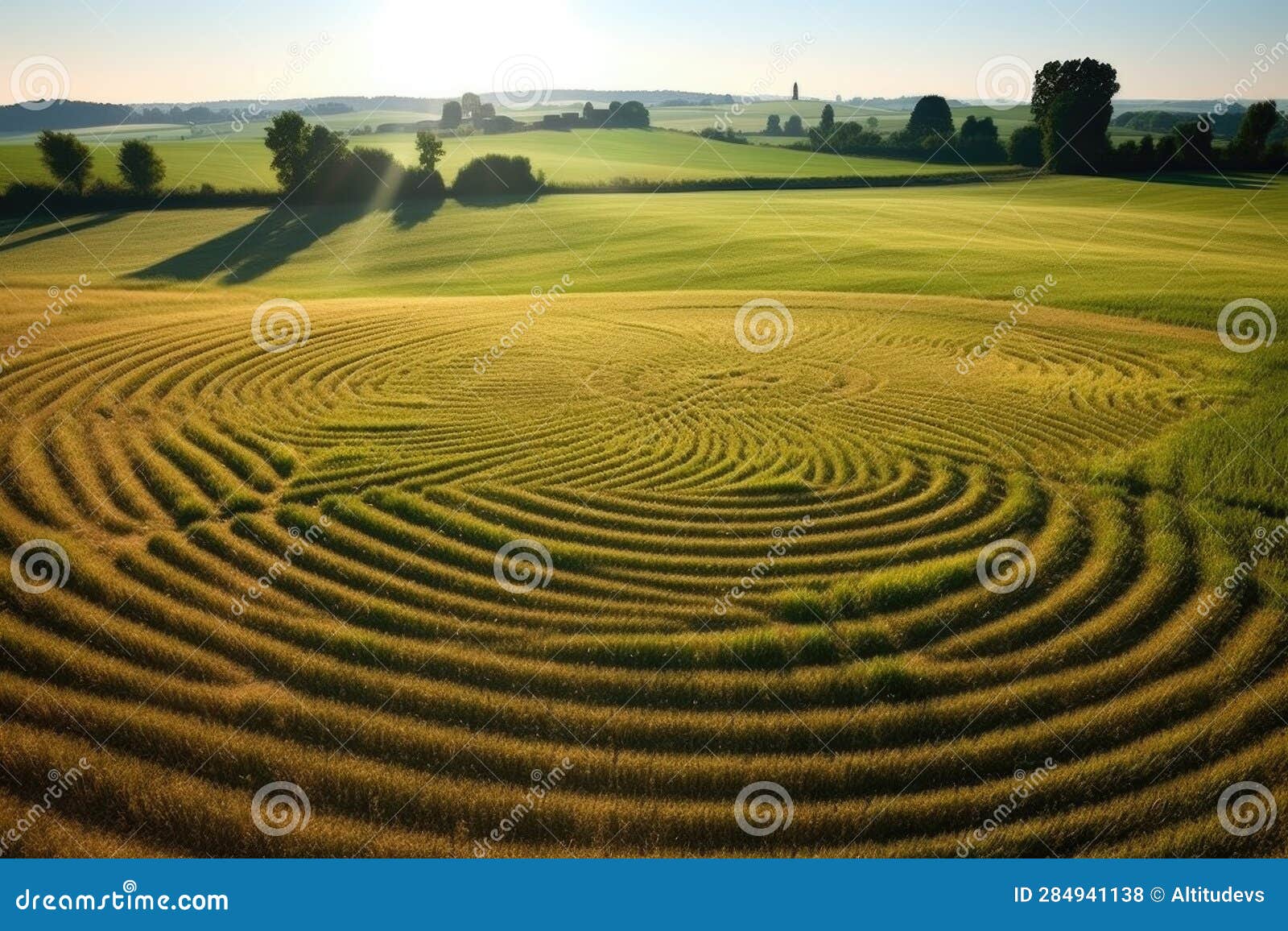 Mysterious Crop Circle Patterns in a Sunlit Field Stock Illustration ...