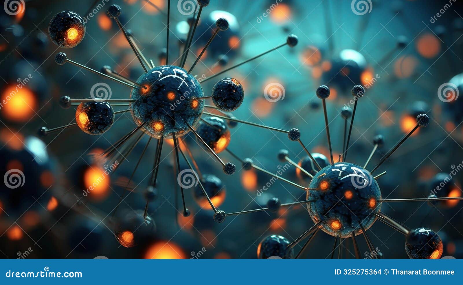 Mysterious Dark Blue Background with Vibrant Orange Bio Elements and ...