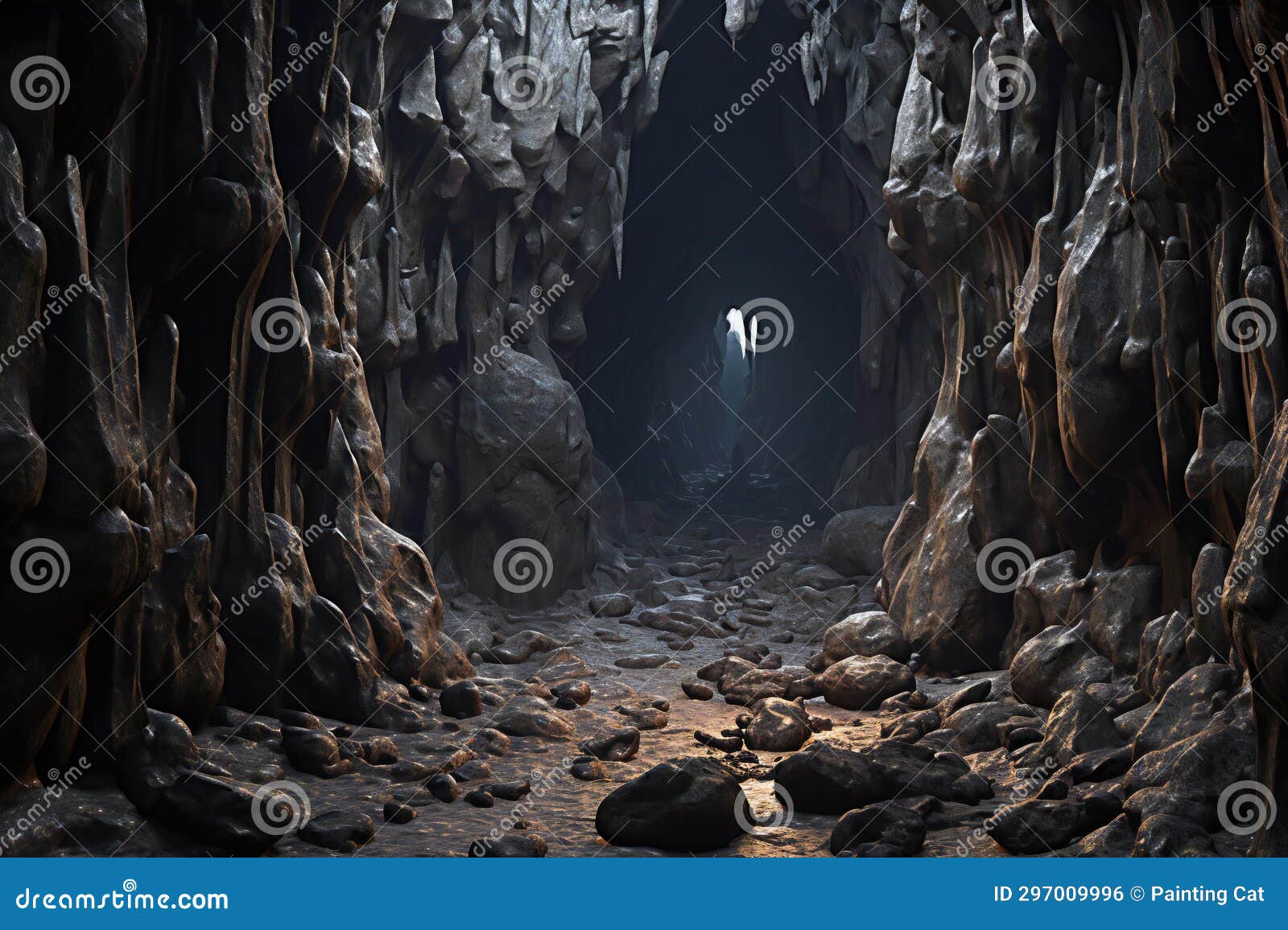Mysterious Dark Cave with Light in the End Stock Illustration ...