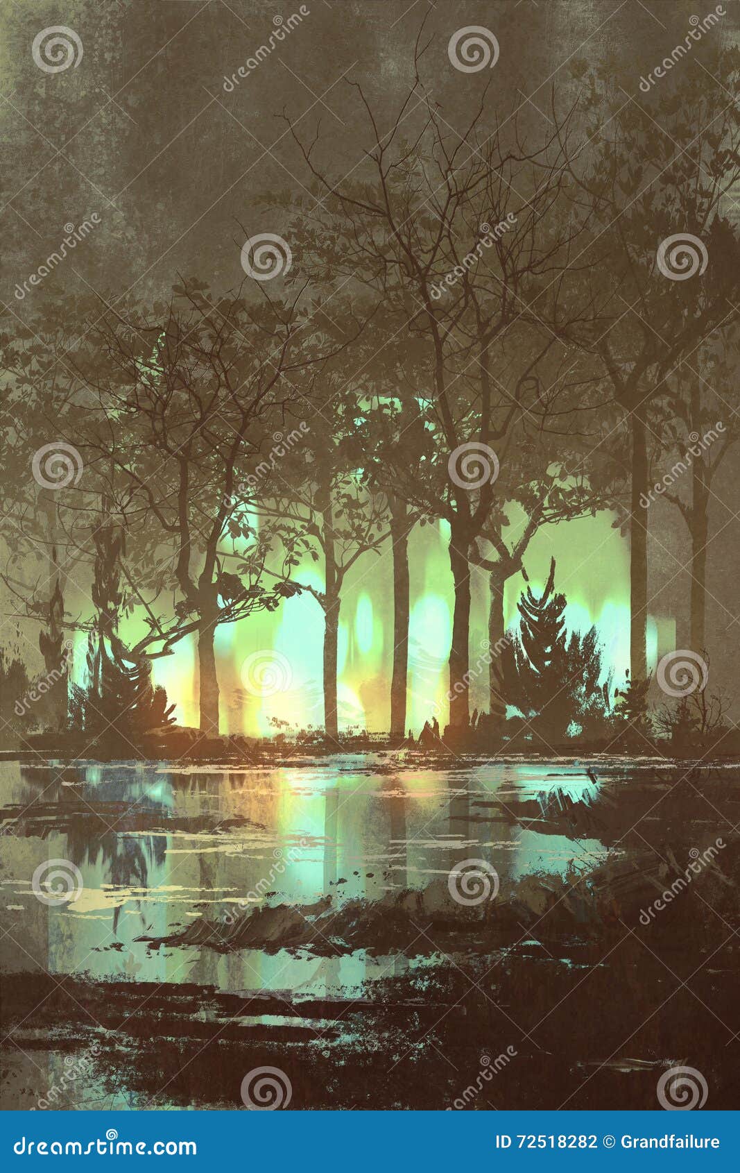 Mysterious Dark Forest with Mystic Light Stock Illustration ...