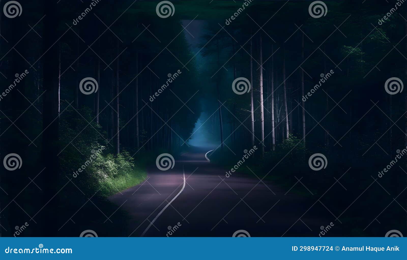 Mysterious Dark Forest with a Path Leading Towards the Light at Night ...