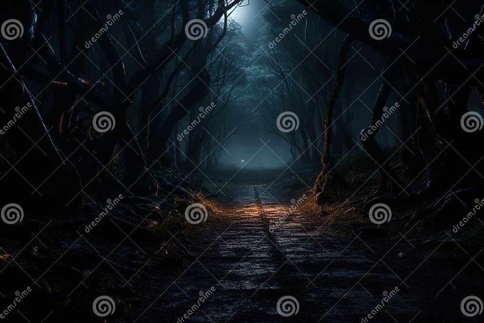 Mysterious Dark Forest Path a Mysterious Path Stock Illustration ...