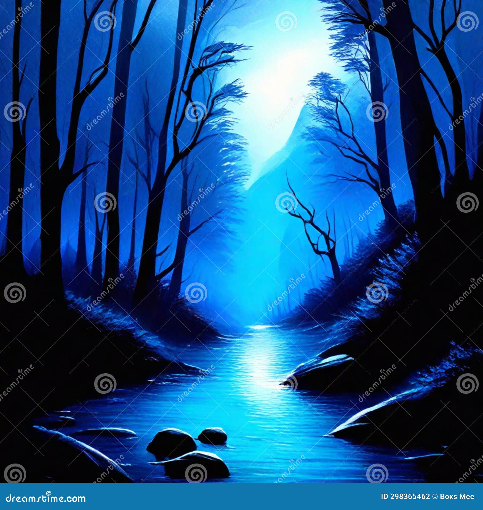 Mysterious Dark Forest with a Path in the Water. 3D Rendering ...