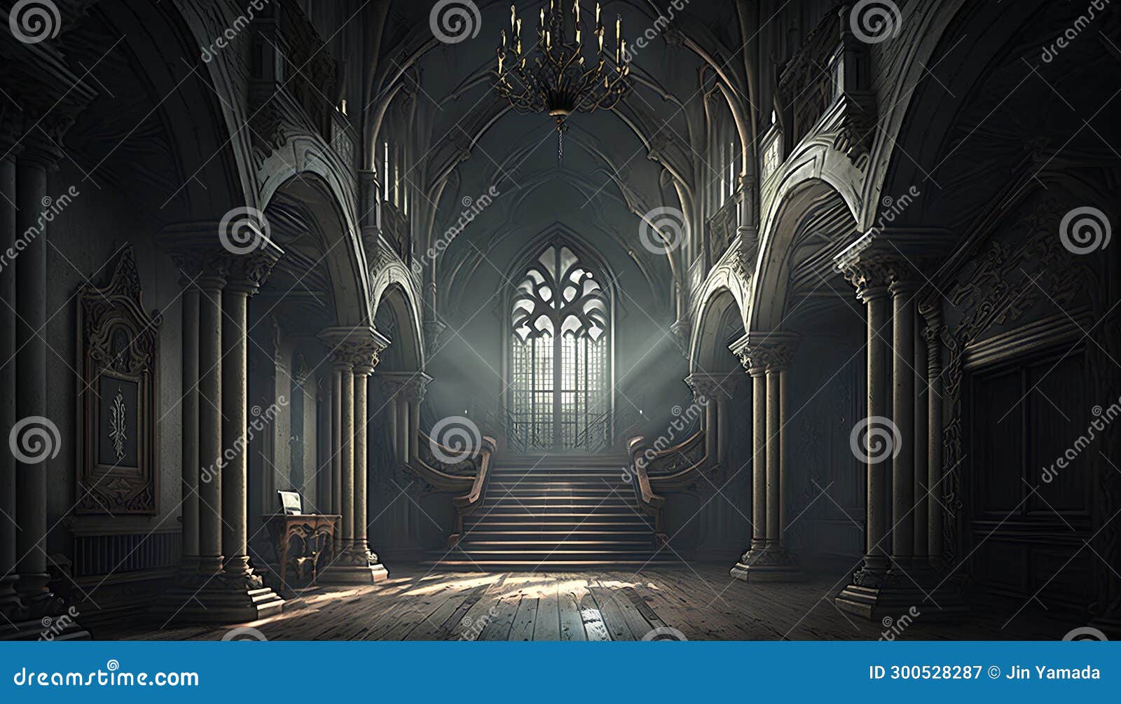Mysterious Dark Gothic Interior. 3D Rendering Stock Illustration ...