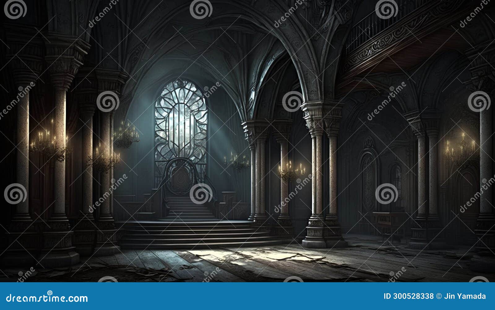 Mysterious Dark Room with Gothic Columns and Doorways Stock ...