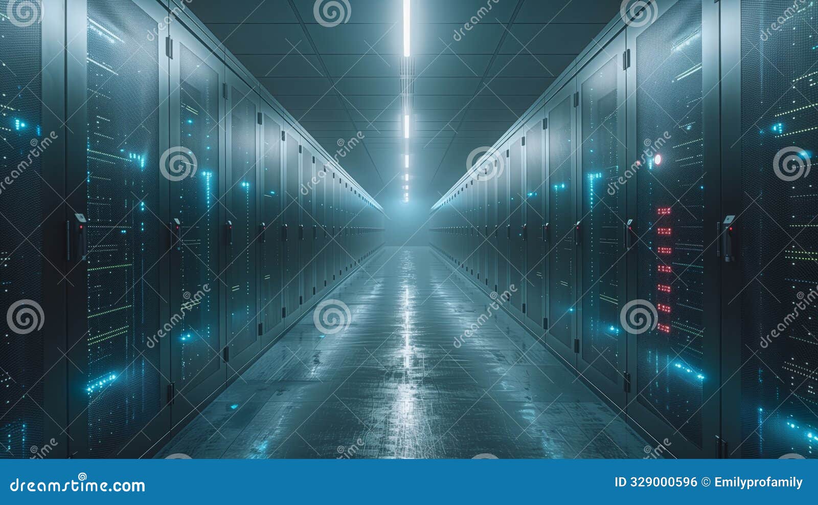 Mysterious Data Center Corridor with Illuminated Server Racks at Night ...