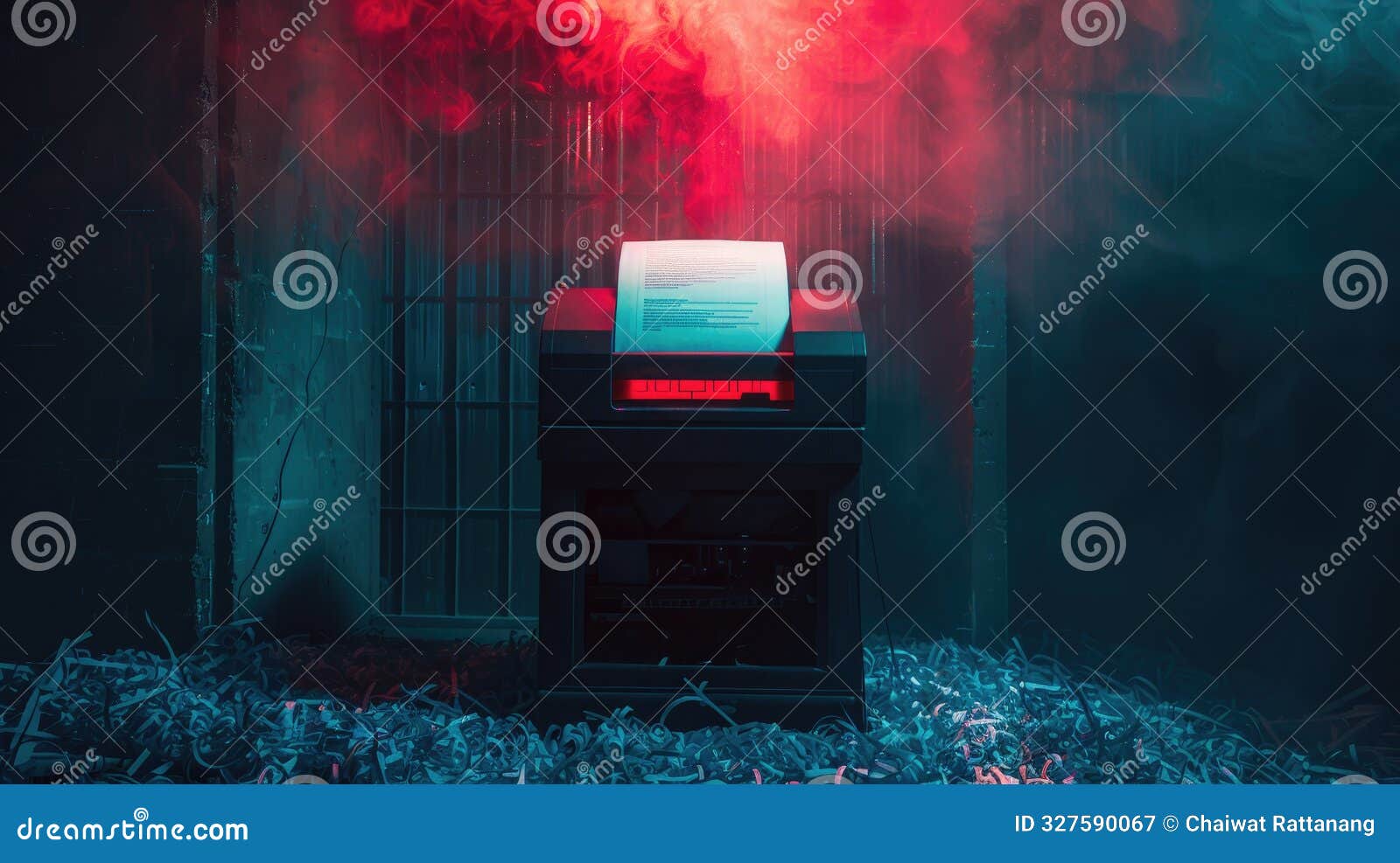 Mysterious Document Shredder in Dark Room with Glowing Red Light Stock ...