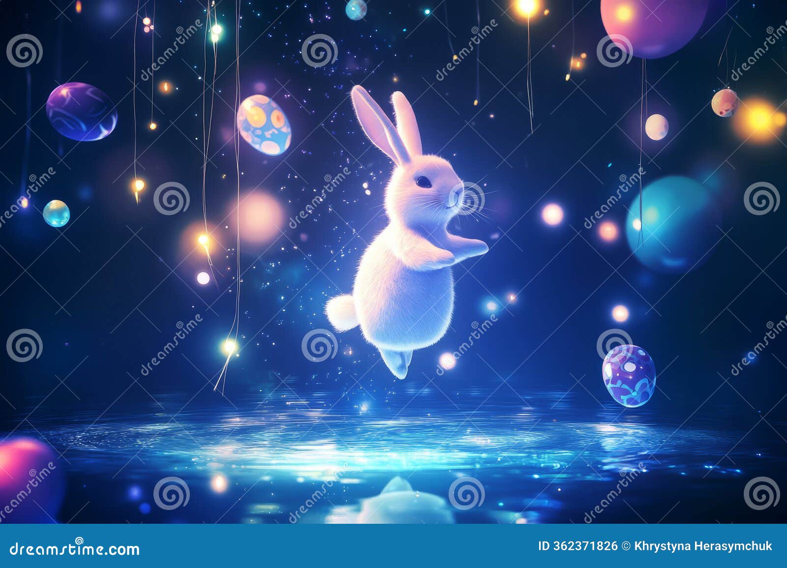 A Mysterious Easter Bunny Floating Above a Pool of Water, Surrounded by ...