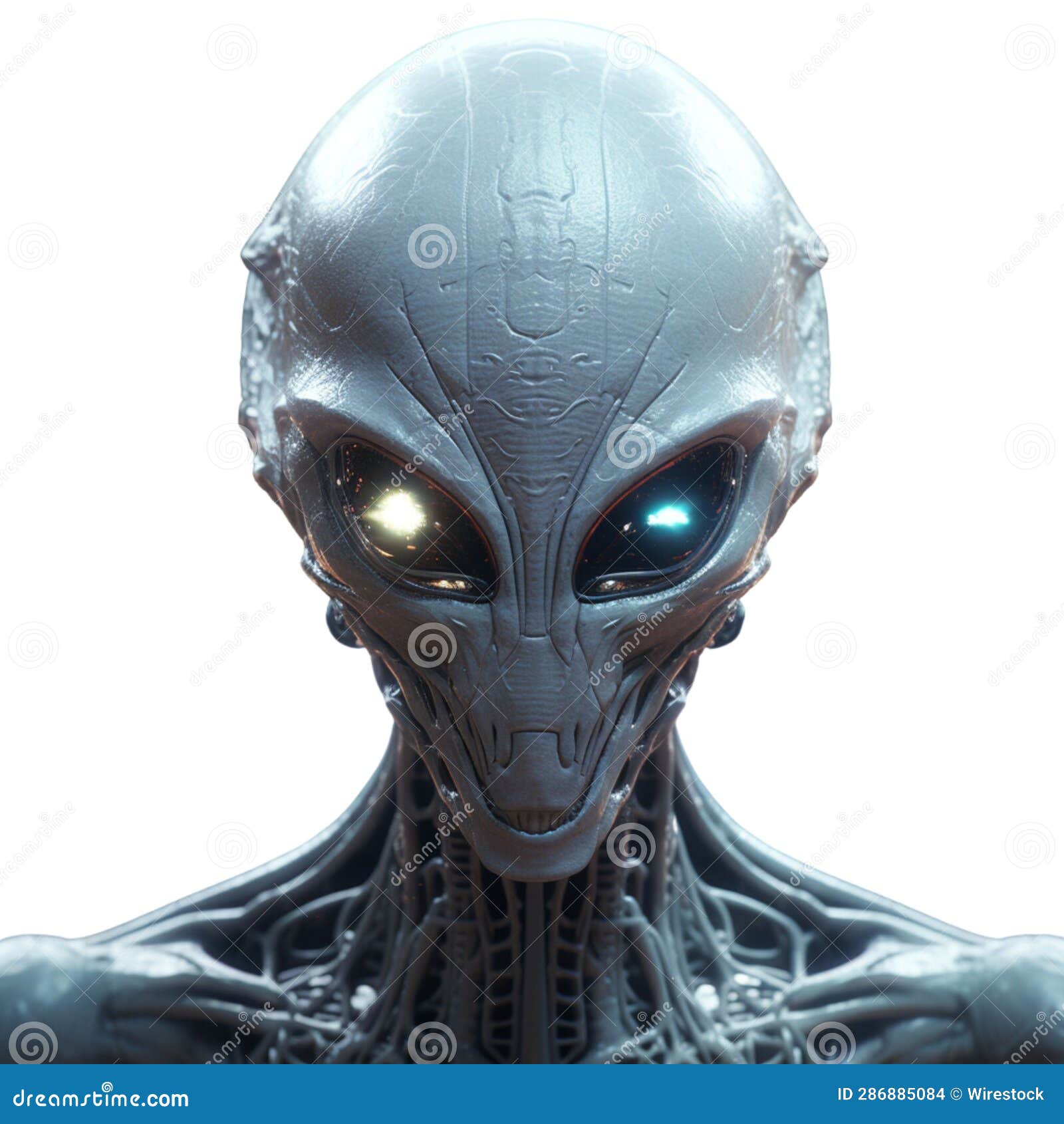 The Alien Humanoid is Staring Ahead on a White Background with Some ...