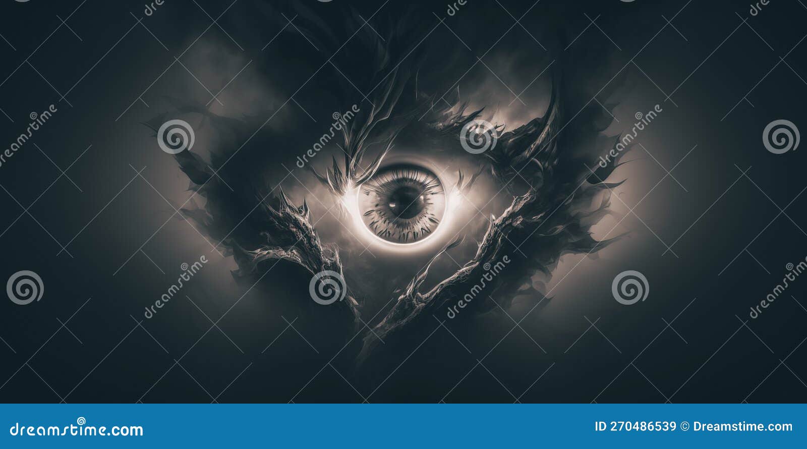 Mysterious eye in the dark stock illustration. Illustration of mist ...