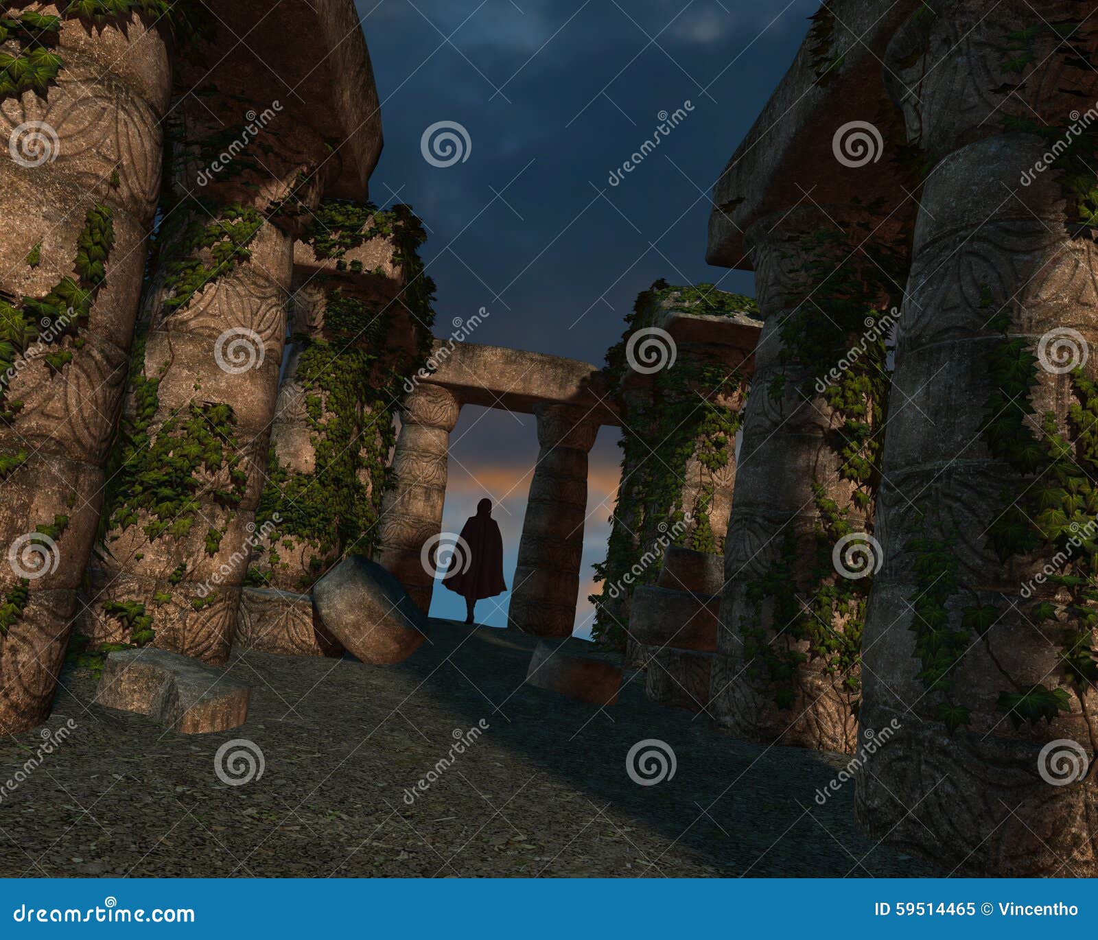 Mysterious Figure Standing in Ruins Illustration Stock Illustration ... Mysterious Figure Standing in Ruins Illustration Stock Illustration ...