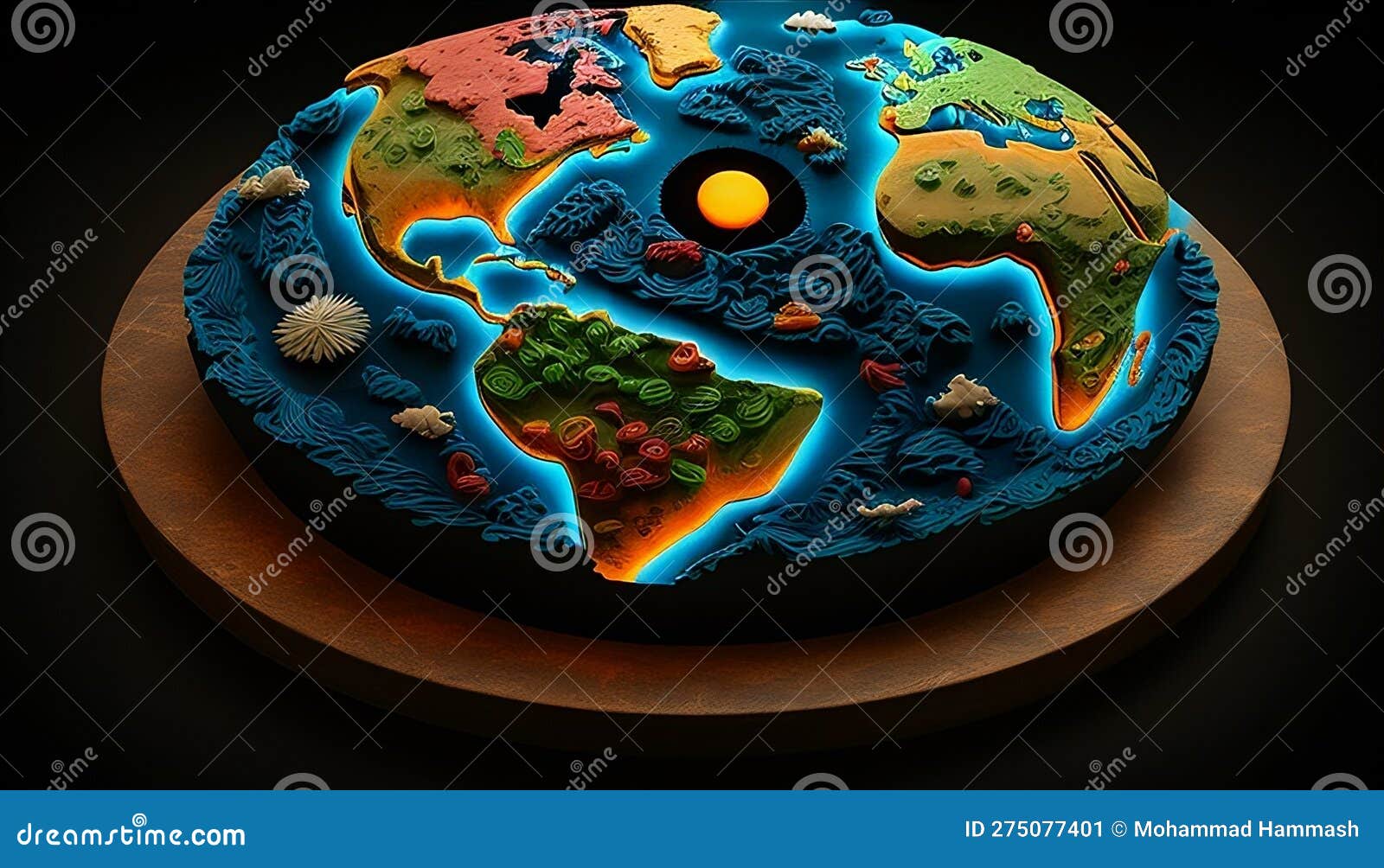 Mysterious Flat Earth Illuminated by a Dim Light on a Black Background ...