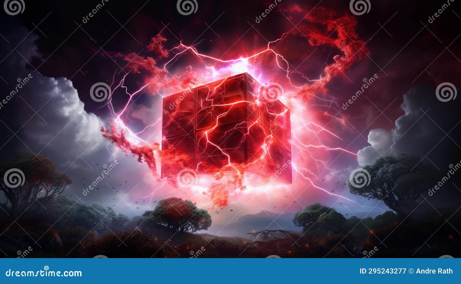 Mysterious Floating Cuboid Above a Forest. Stock Illustration ...