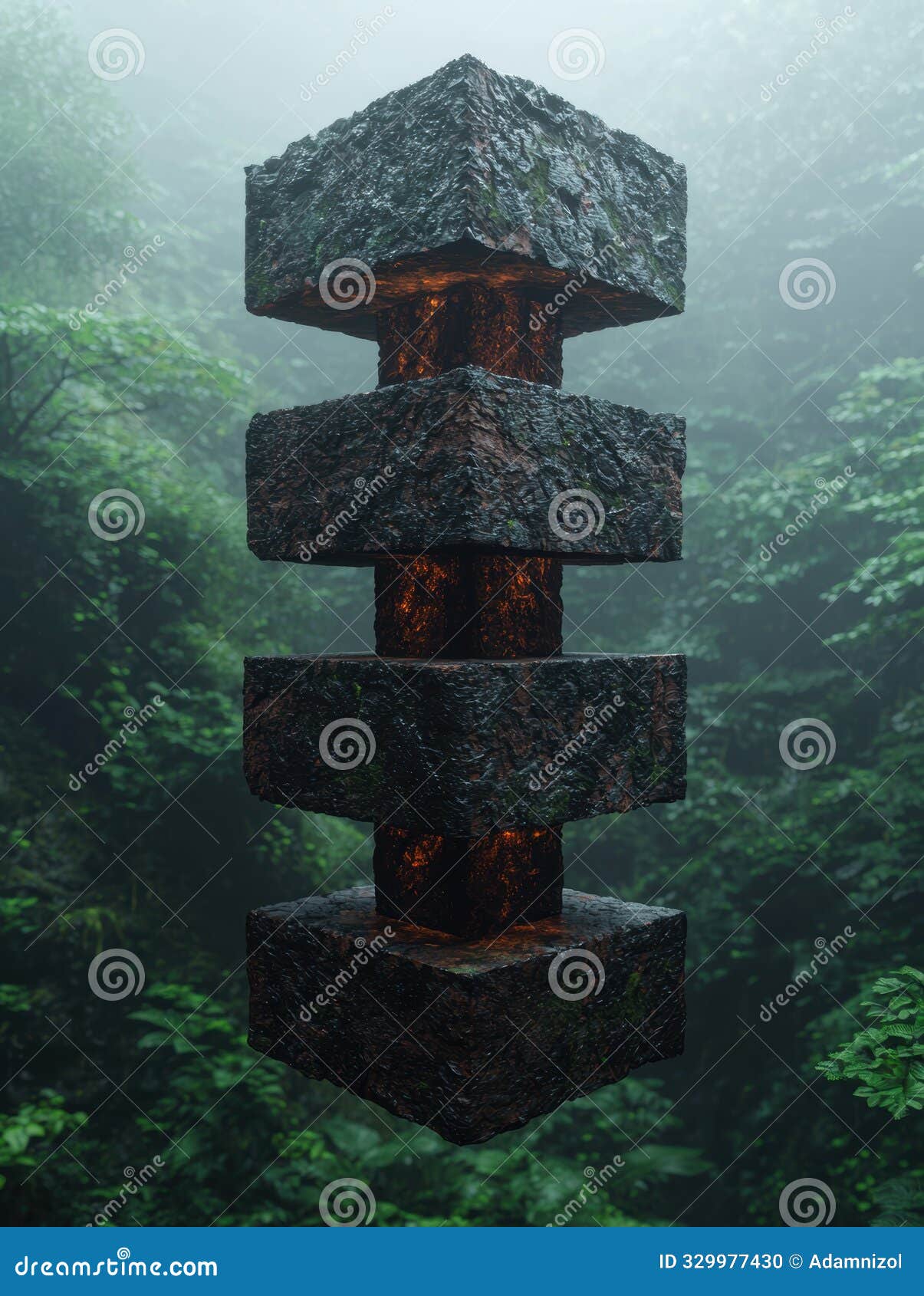 Floating Rock With Tree Over Urban Skyline Stock Photography ...