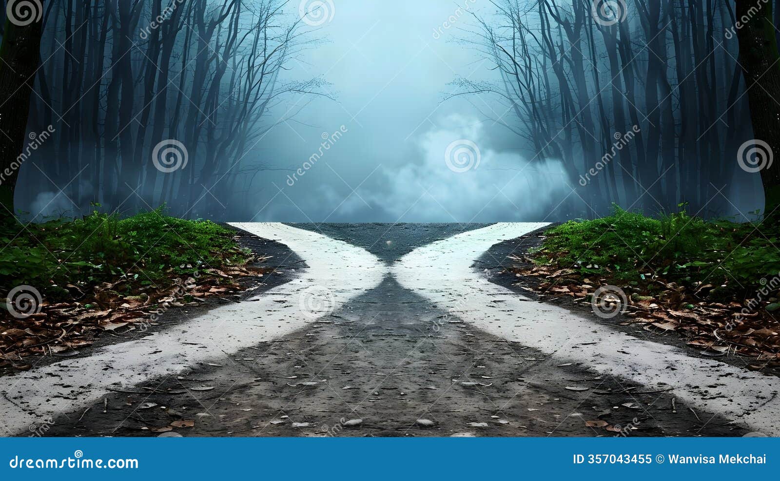 Mysterious Foggy Forest Pathway with Split Route in the Wilderness ...