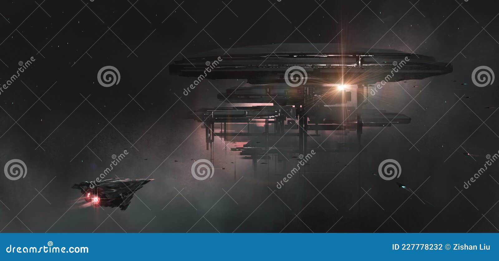 Mysterious Fortress in Space, 3D Illustration Stock Illustration ...