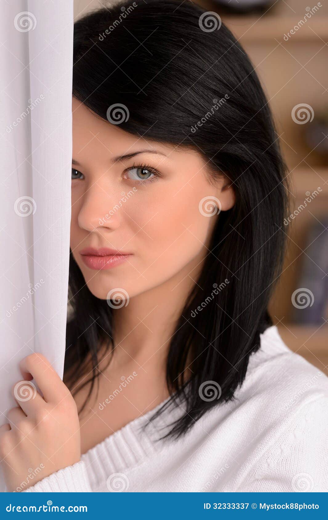 Mysterious Girl Portrait Of Beautiful Young Woman Hiding Her Fa Stock