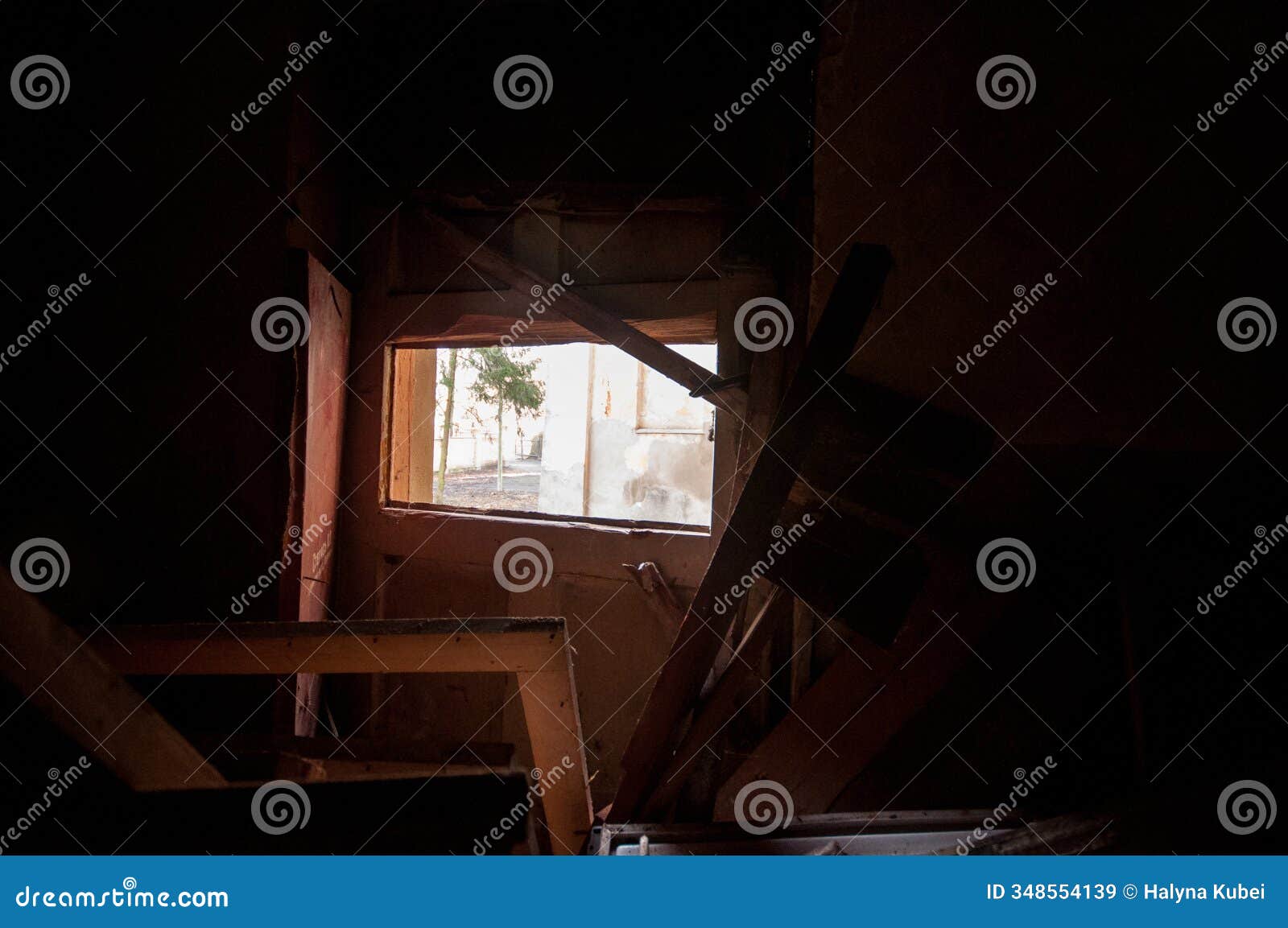 Mysterious Glimpse through an Abandoned Window in Dim Light Stock Image ...