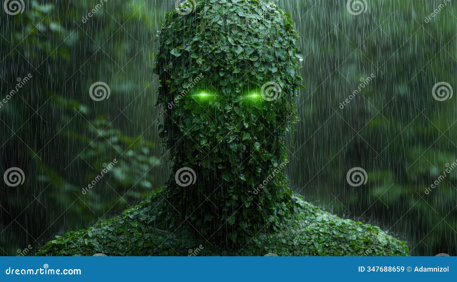 Mysterious Glowing Forest Creature in the Rain Stock Illustration ...