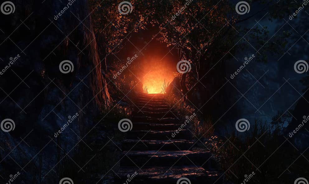 Mysterious Glowing Pathway Leading To Fire Stock Image - Image of ...