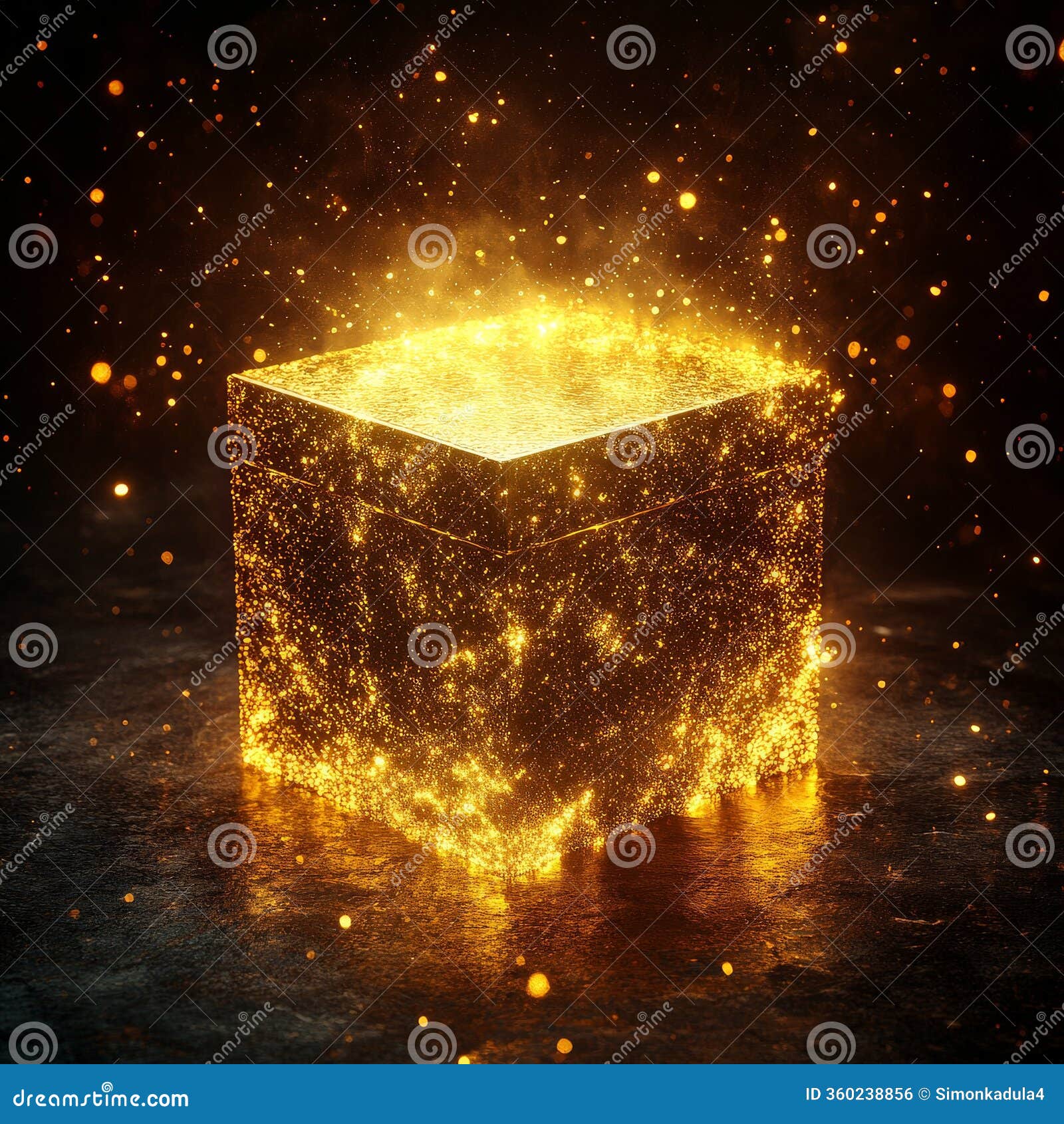 Mysterious Golden Cube Shining on Dark Background Stock Photo - Image ...