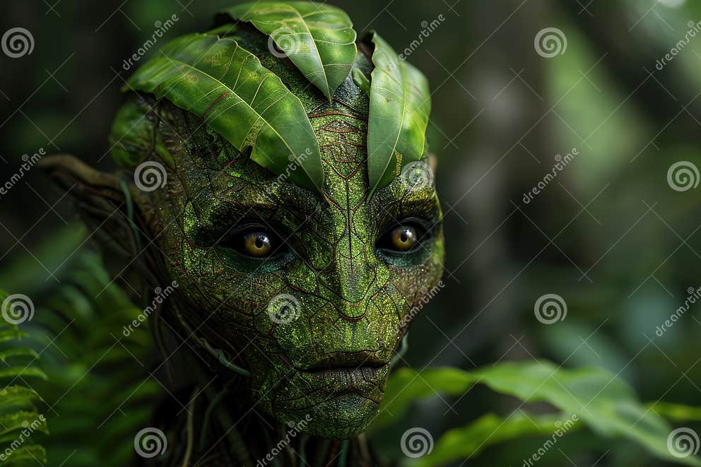 Mysterious Green Forest Creature with Glowing Eyes Stock Illustration ...