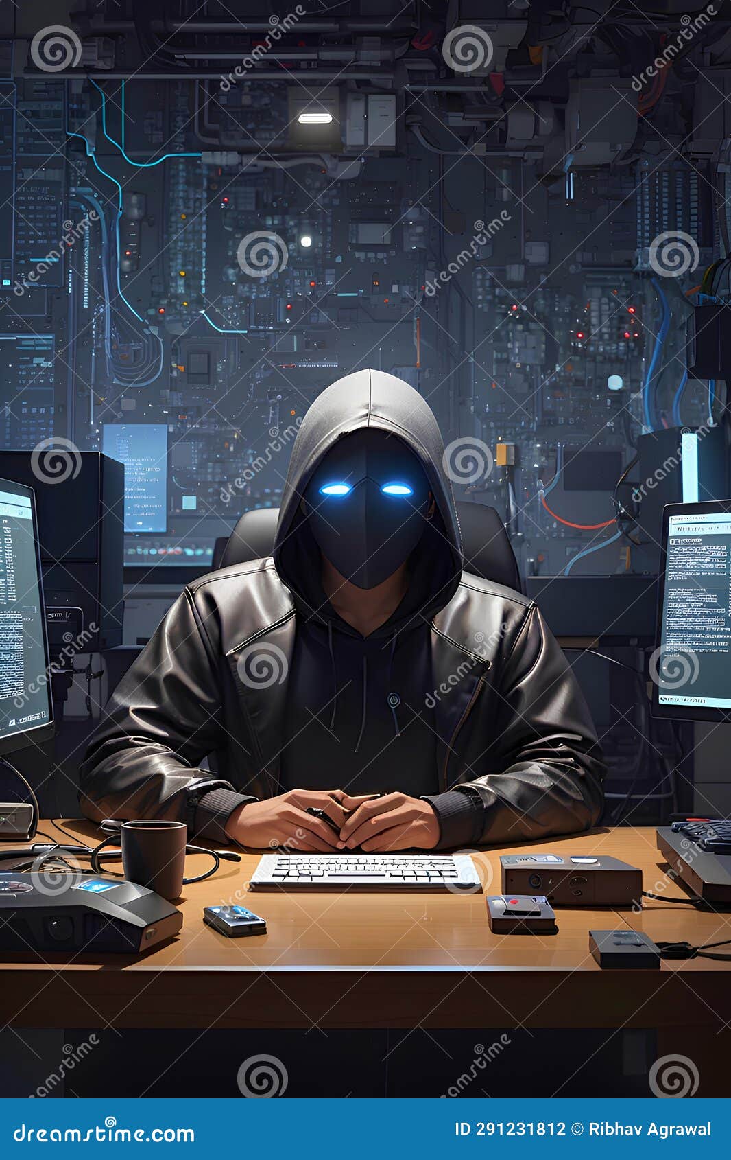 A Mysterious Hacker with a Hidden Entity Generated by AI. Stock Vector ...