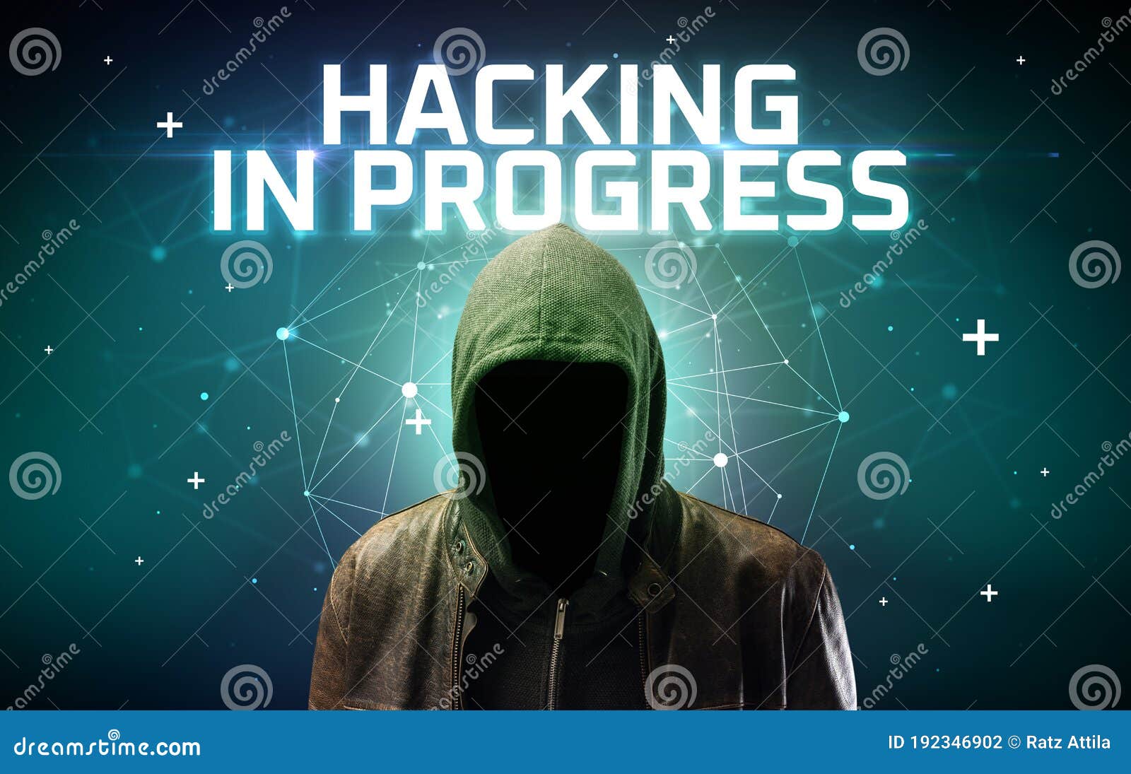 Hacker With Progress Bar On Computers In Dark Room Stock Image ...