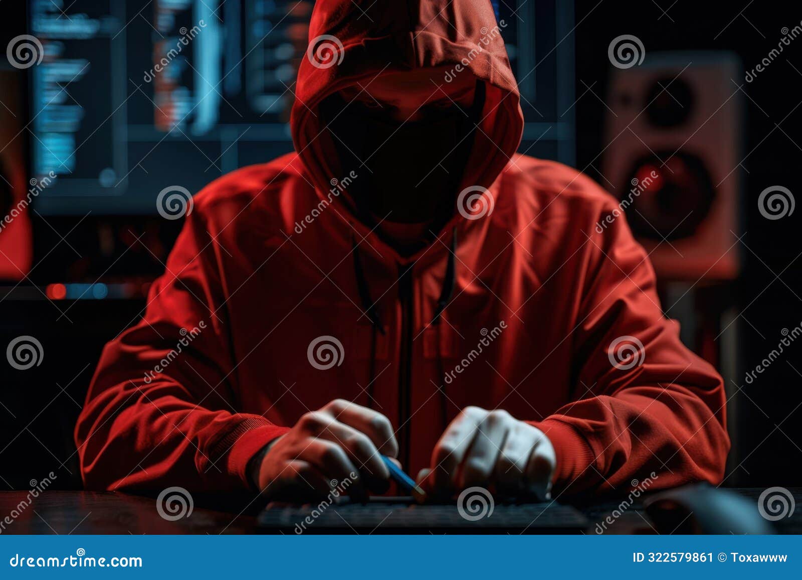 Hacker Wearing Red Hoodie Typing on Keyboard in Dark Room Stock ... Hacker Wearing Red Hoodie Typing on Keyboard in Dark Room Stock ...