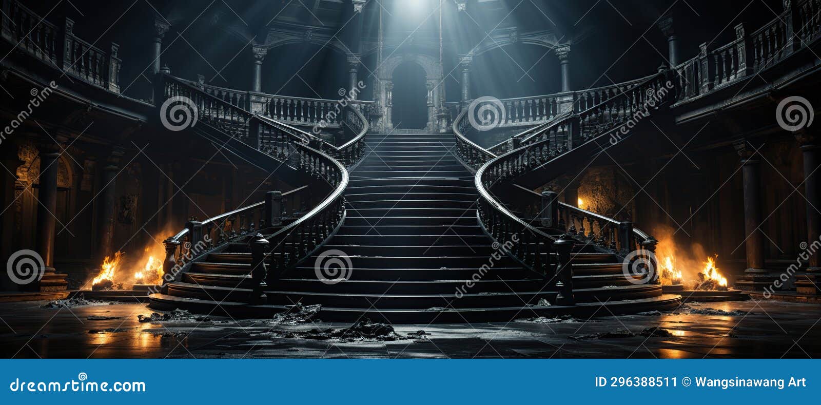 Mysterious Hall with Stairs Leading To Hell Stock Illustration ...