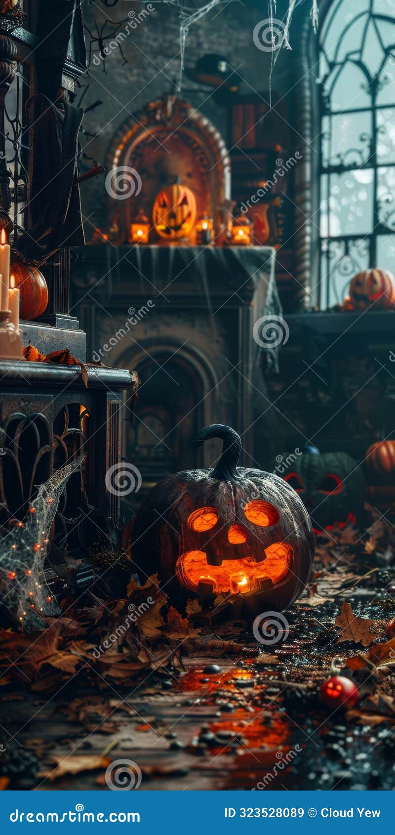 Mysterious Halloween Props in Studio Scene Stock Illustration ...