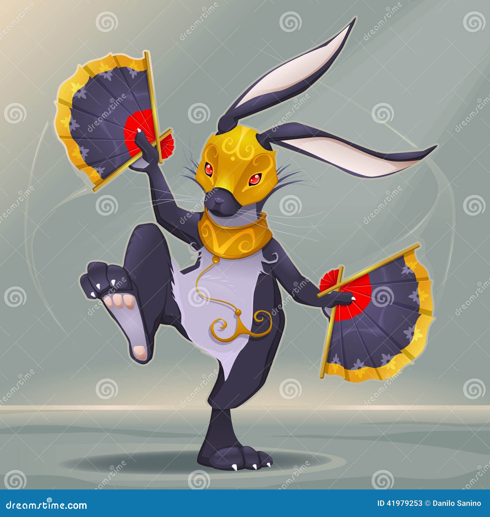 Mysterious Hare is Dancing with Fans in Her Hand. Stock Vector ...