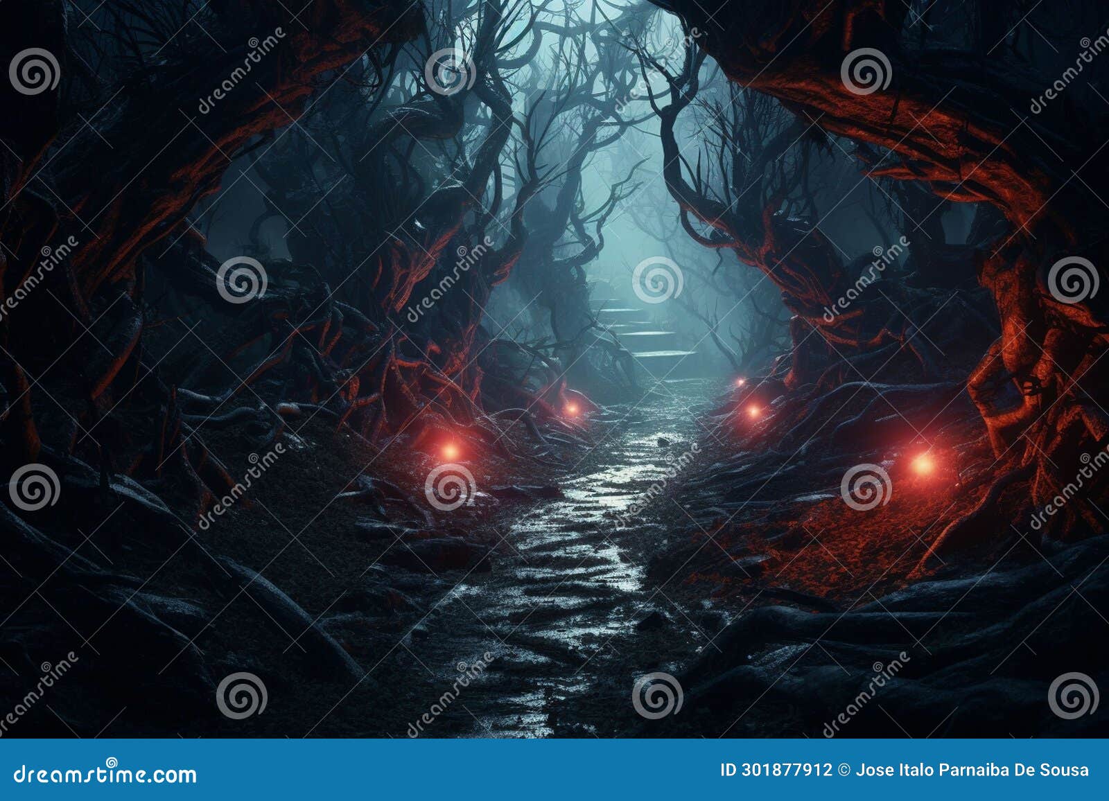 Mysterious Haunted Forest Path a Mysterious Path Stock Illustration ...